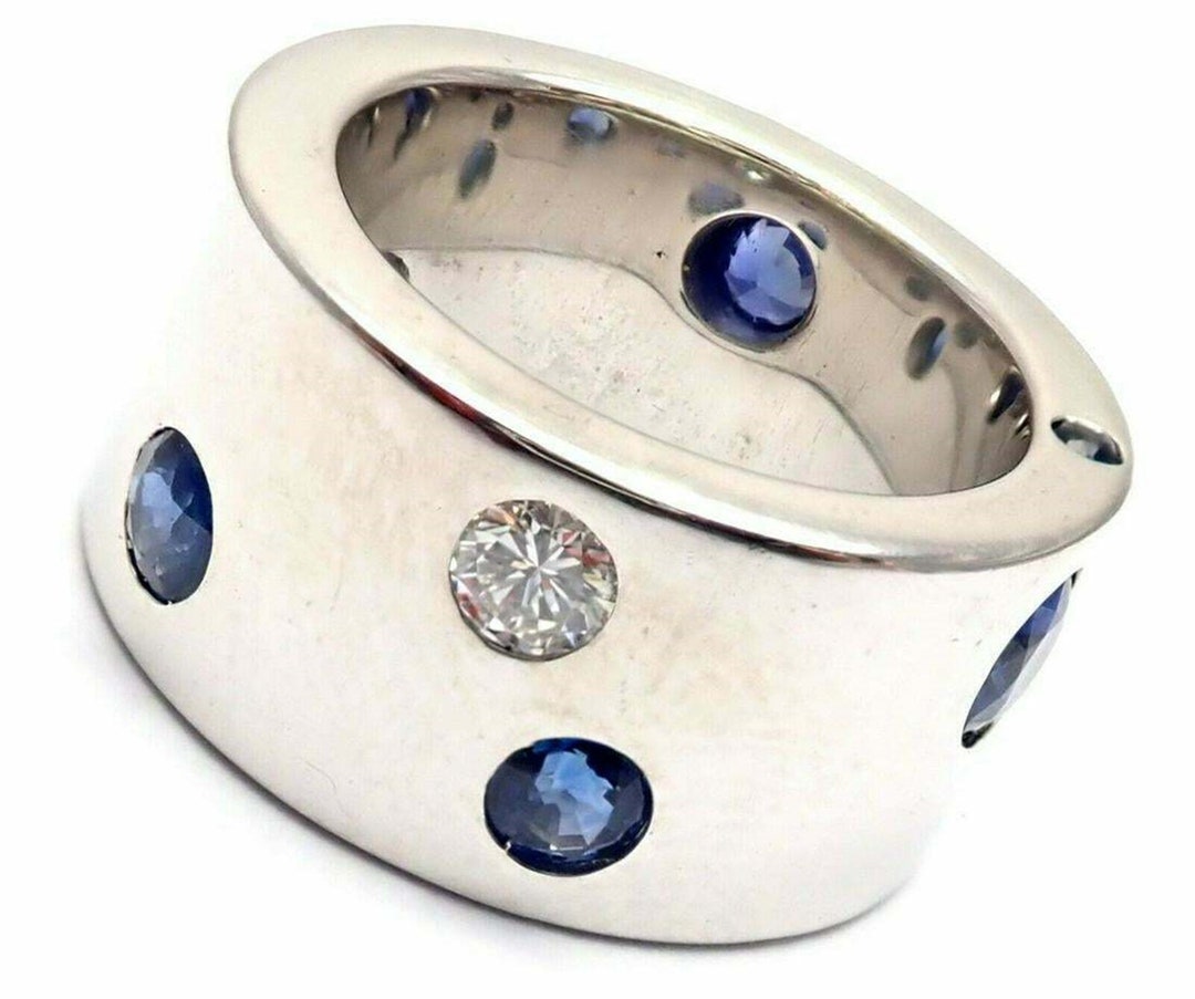 Sapphire Diamond Wide Band 925 Sterling Silver Band Round - Etsy
