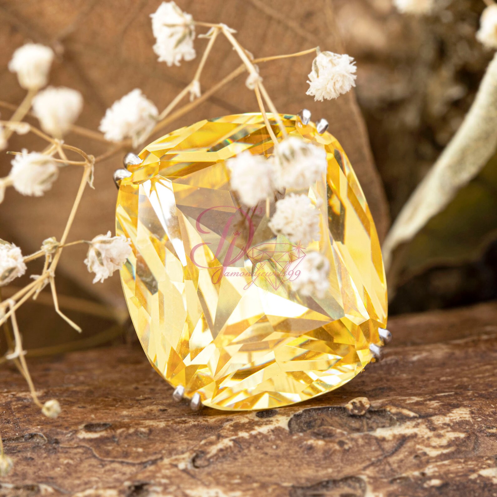 Big Canary Diamond Engagement Ring Yellow Cushion Cut | Etsy