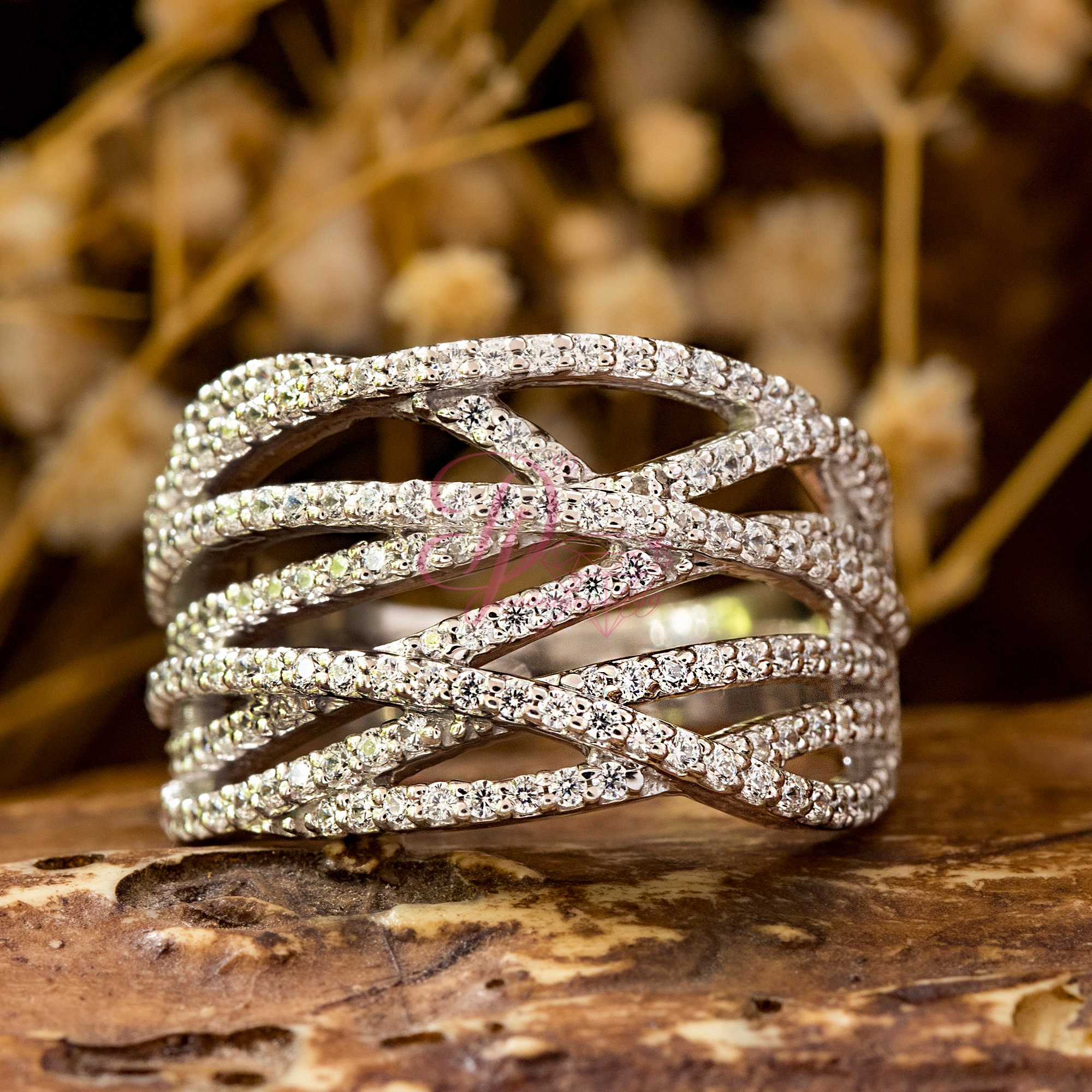 Beautiful Criss-Cross Diamond Ring Inter-Twined Simulated | Etsy