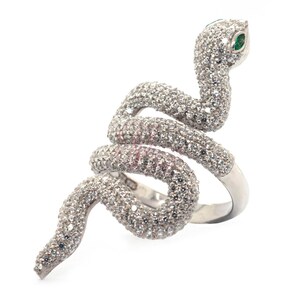 Green Eyes Serpent Snake Ring - Cocktail Party Wear Ring - Round CZ ...