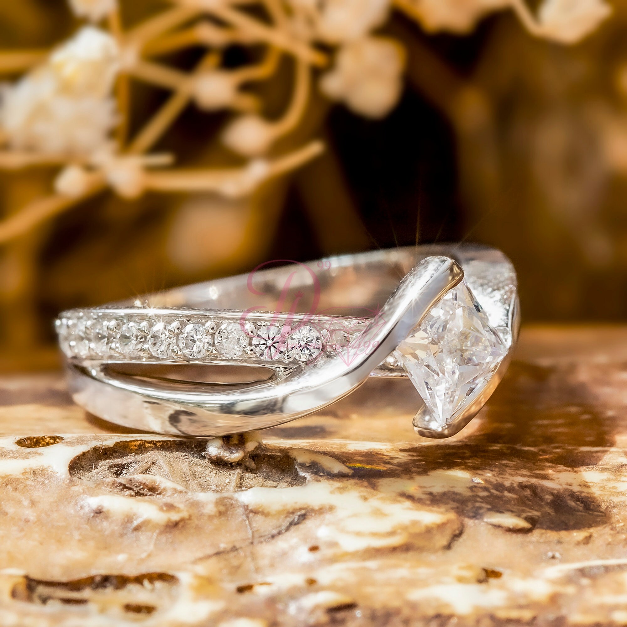 Twisted Split Shank Ring - Princess Cut Moissanite Diamond Ring ...