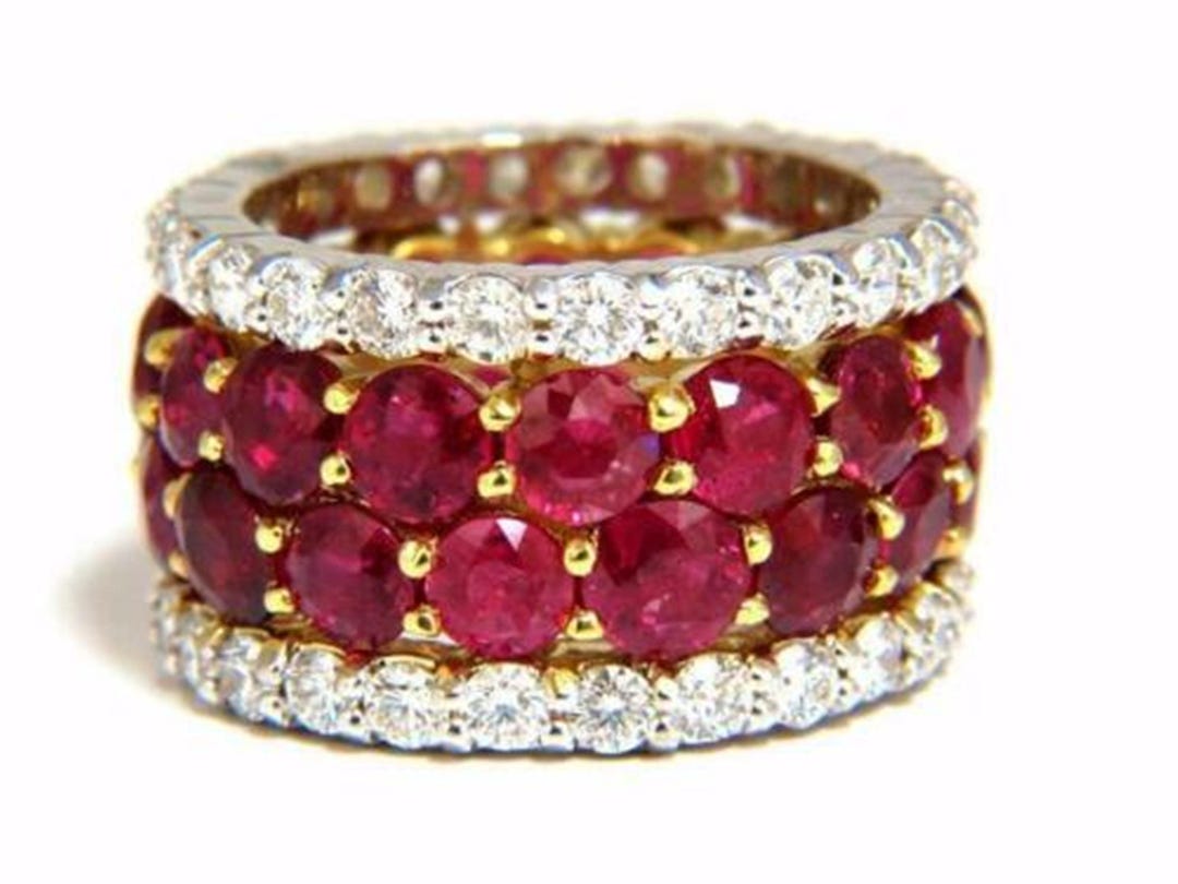 Luxurious Ruby Red Round CZ Stone Band - Full Eternity Wide Band Ring ...