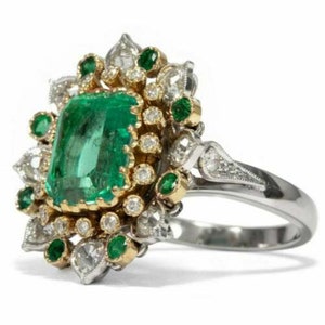 Antique Multi Faceted Diamond Cocktail Ring Green Emerald CZ Stone Ring ...