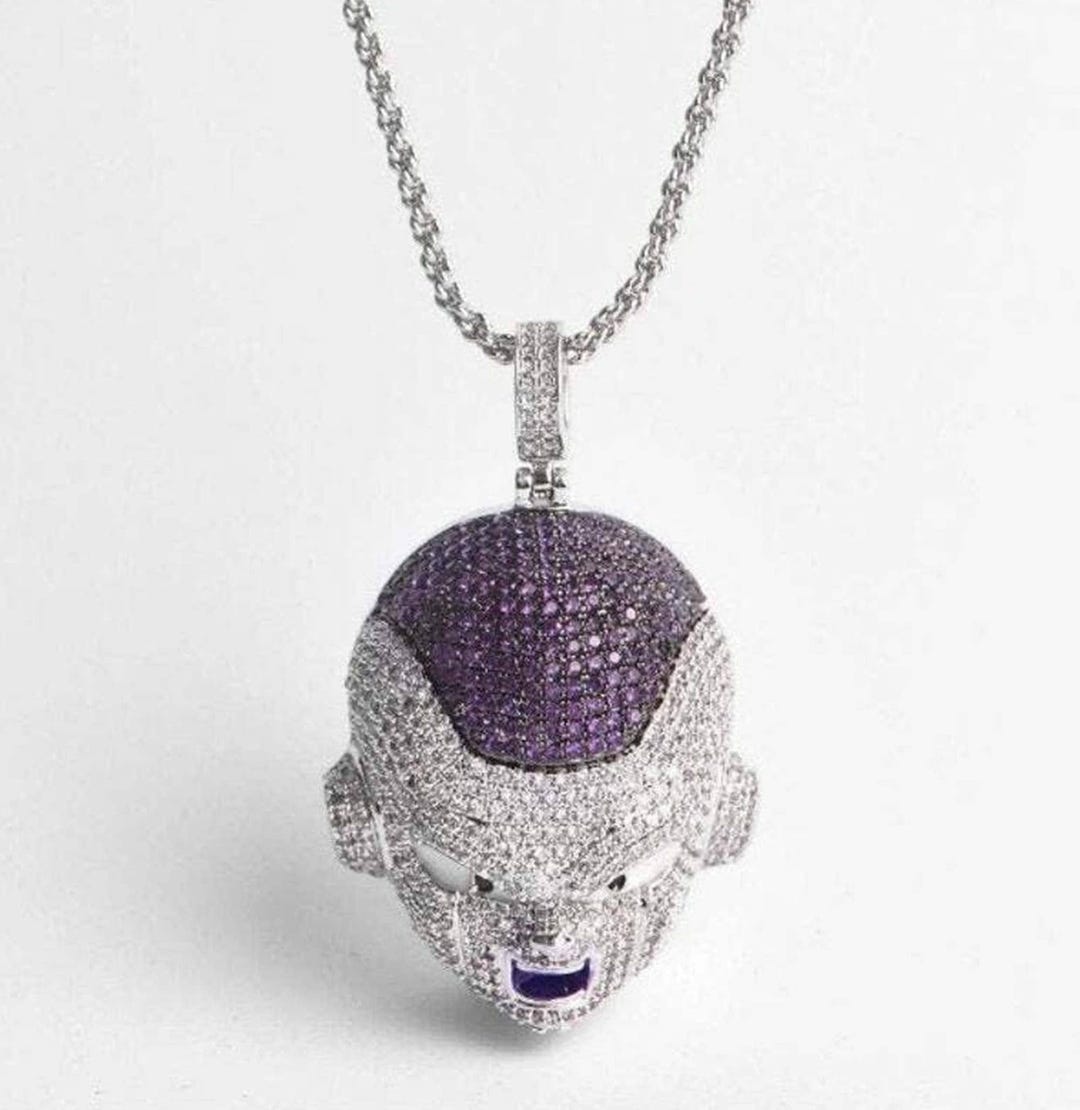 Iced Frieza Pendant - Amethyst & White Round CZ Stone Charm Pendant ...
