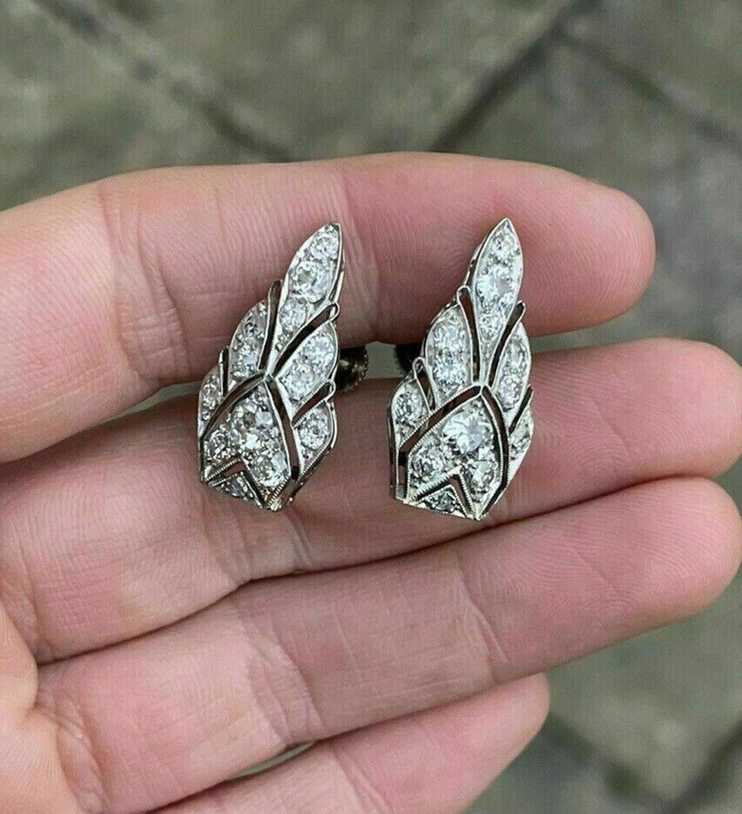 Omega Back Stud Earring Antique Round Cut Moissanite Diamond Art Deco ...