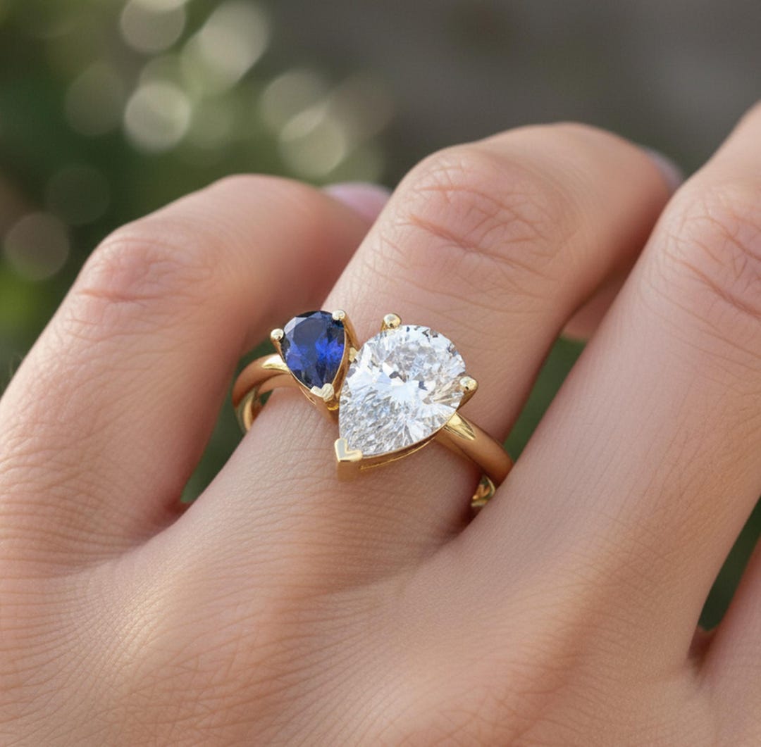 Sapphire Dual Stone Ring - Birthstone Toi Et Moi Ring - Blue & White ...