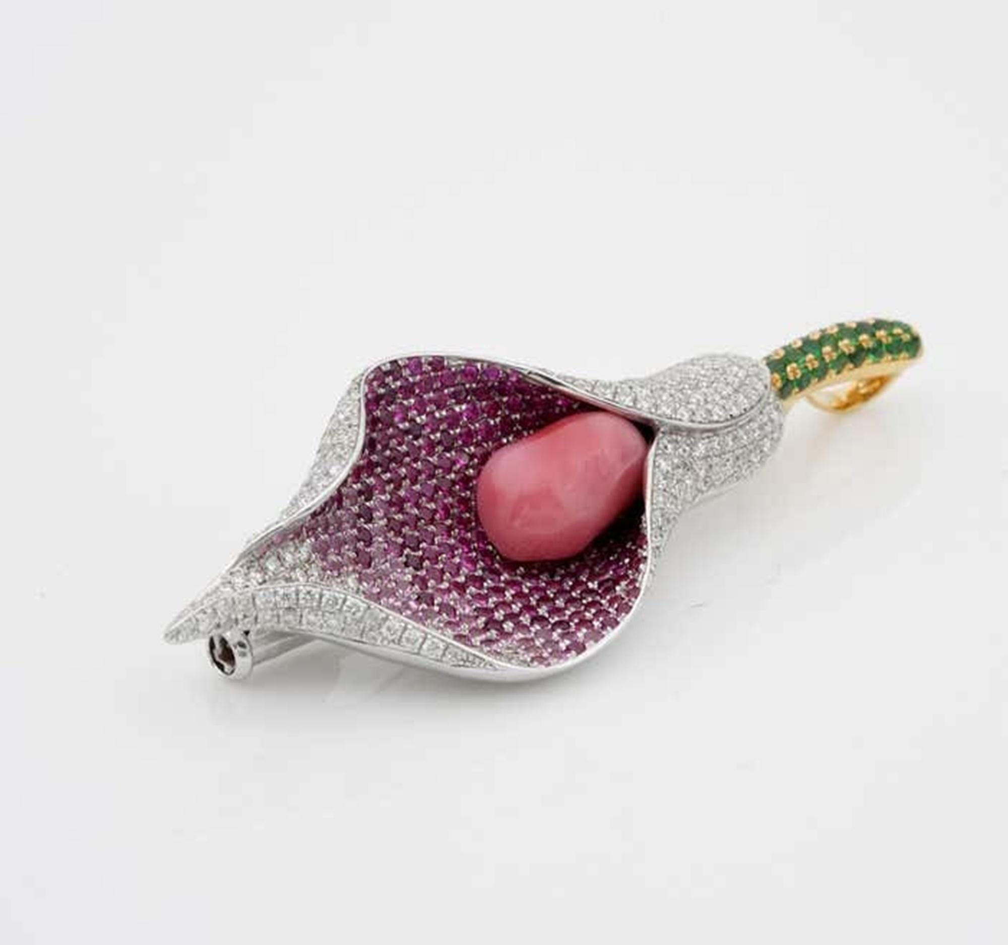 Gorgeous Calla Flower With Conch Pearl Brooch/pendant - Multi Color ...