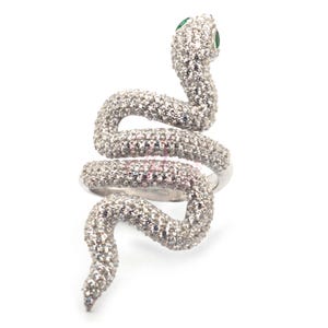 Green Eyes Serpent Snake Ring - Cocktail Party Wear Ring - Round CZ ...