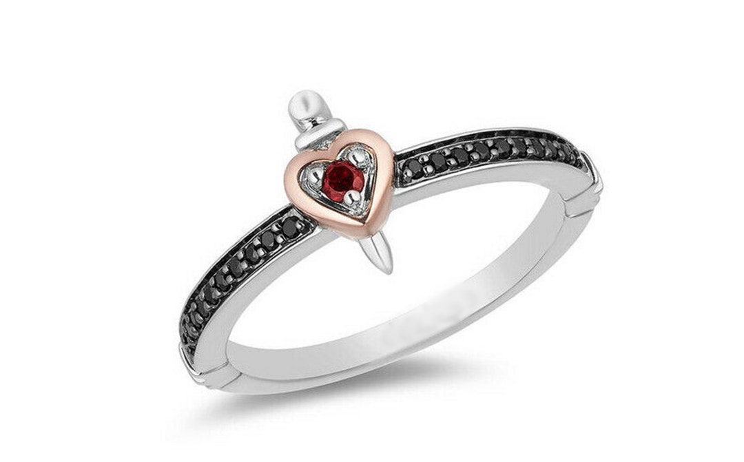 Enchanted Villains Evil Queen Ring Heart Dagger Ring Round Cut Garnet ...