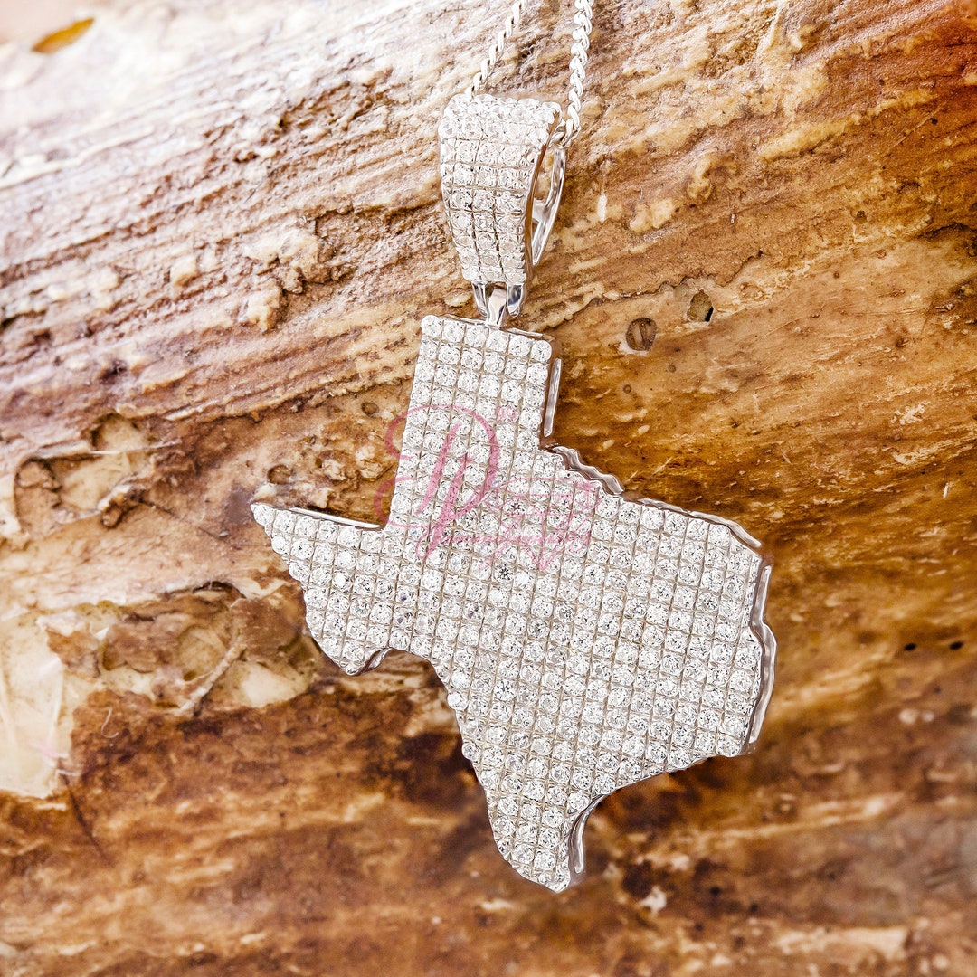 TEXAS MAP Pendant, 14k White Gold or 925 Silver Charm Pendant, Men or ...