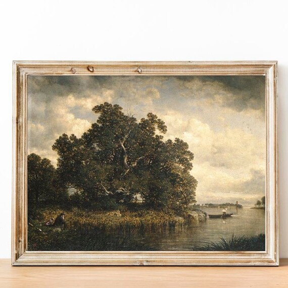 Antique Lake Painting Vintage Print Rustic Decor PRINTABLE | Etsy