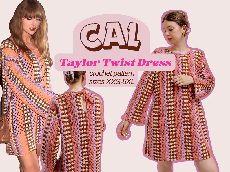Taylor Twist Crochet Dress English Pattern XXS-5XL Granny Stripe Dress ...