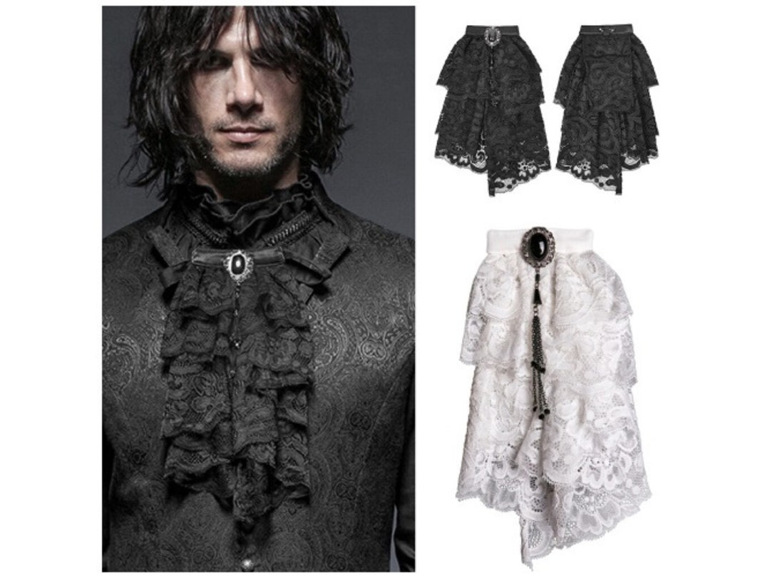 Vampire Black White Lace Jabot , Mens Georgian Pin on Gothic Cravat ...