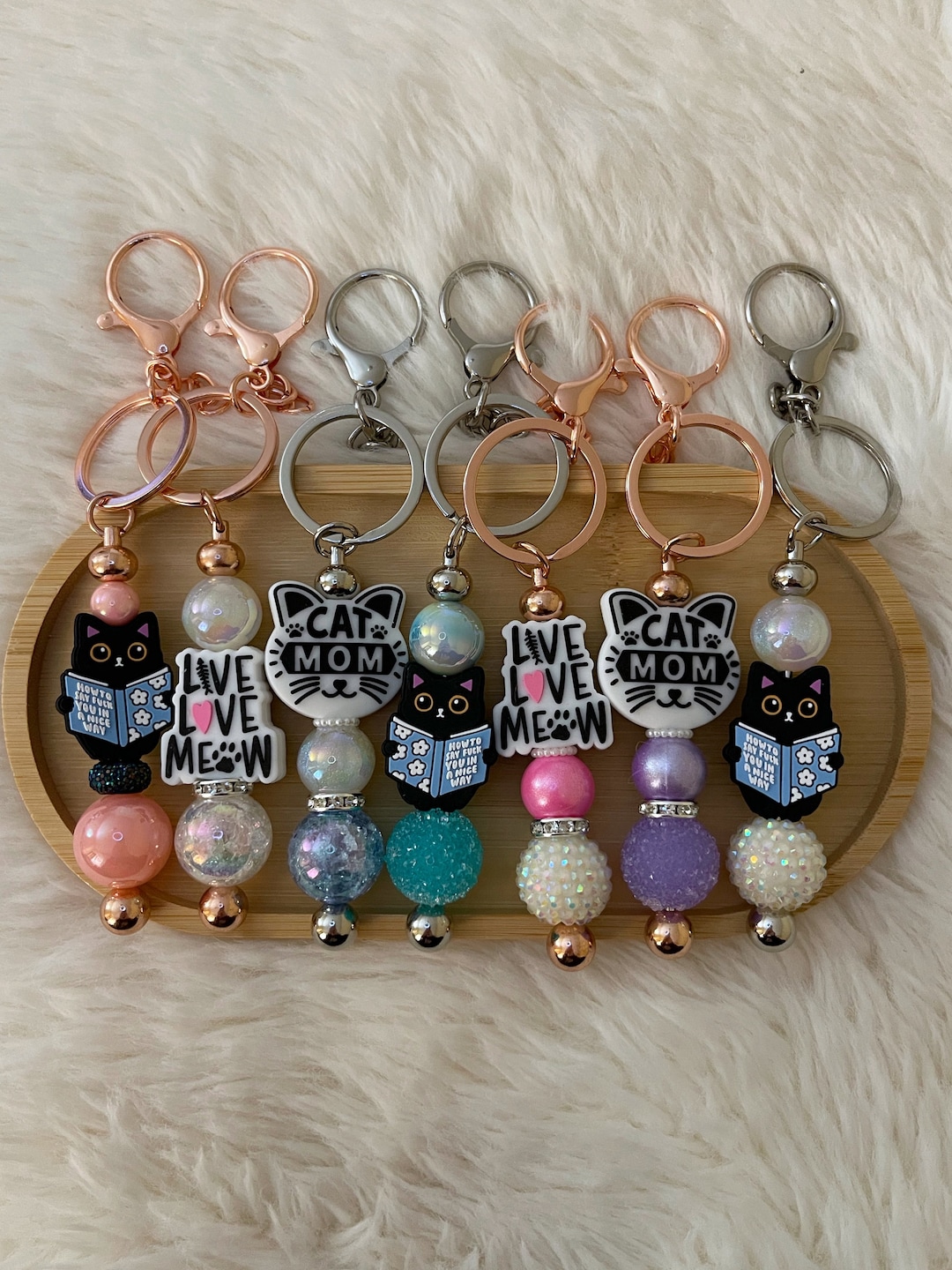 Cat Lover Keychain, Cat Mom Keychain, Live Love Meow Keychain, Cat ...