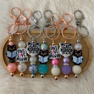 Cat Lover Keychain, Cat Mom Keychain, Live Love Meow Keychain, Cat ...