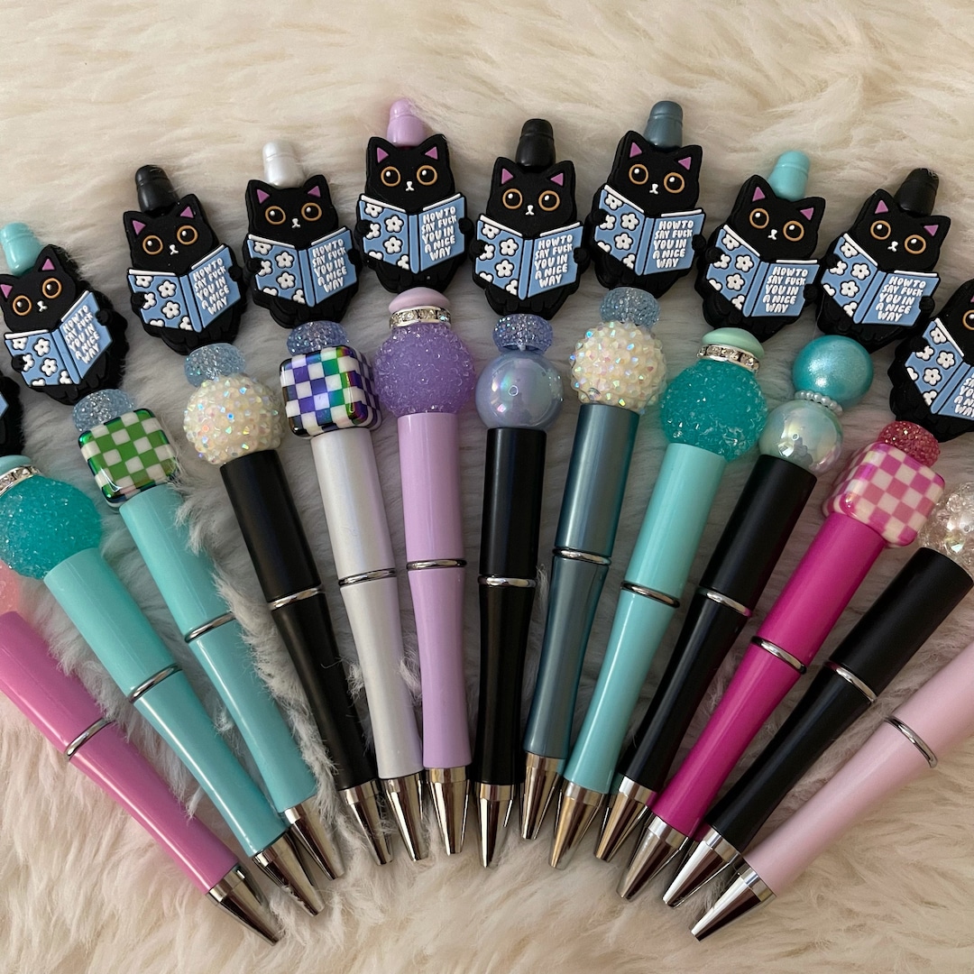 Funny Cat Beaded Pen Cat Reading Book Cat Lover/bookish Pen - Etsy
