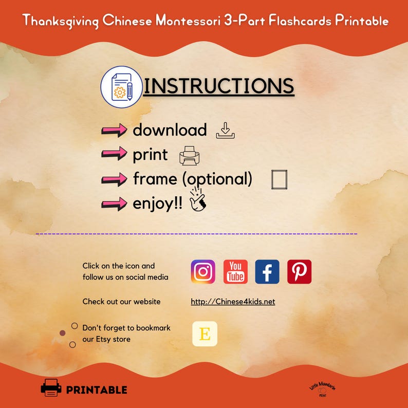 Thanksgiving Chinese Vocabulary Montessori 3-part Flashcards for Kids ...