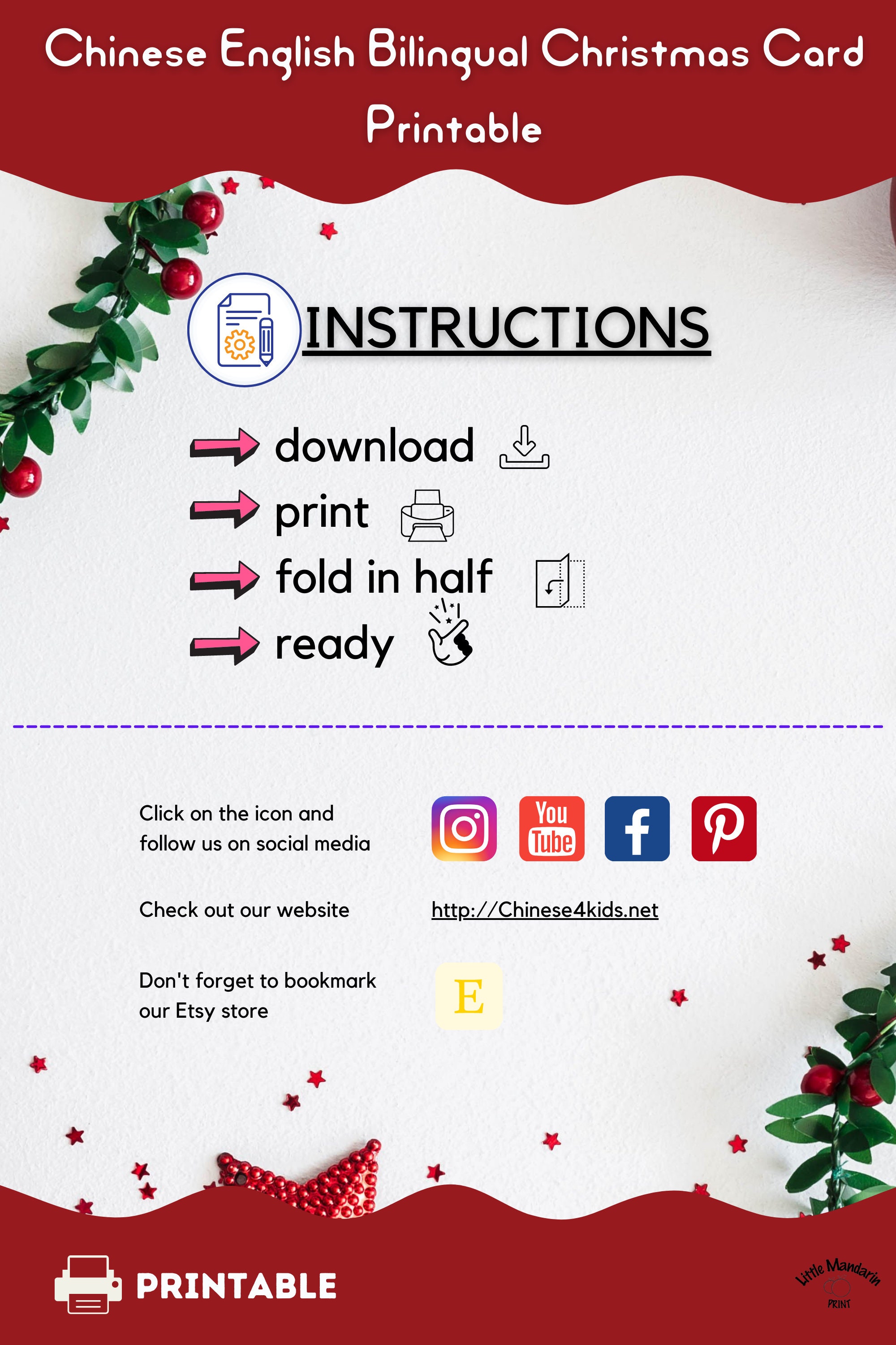 Chinese English Bilingual Christmas Cards | Digital Download Xmas Cards ...
