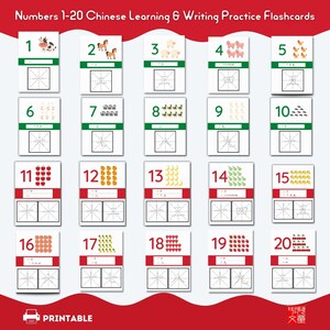 Chinese Numbers 1-20 Tracing and Counting Flashcards for Preschool, Pre ...