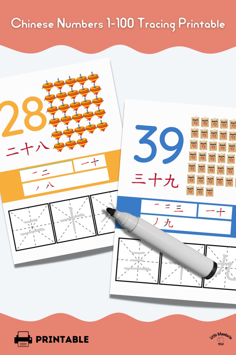 Chinese Numbers 1-100 Tracing and Counting Flashcards for Preschool ...