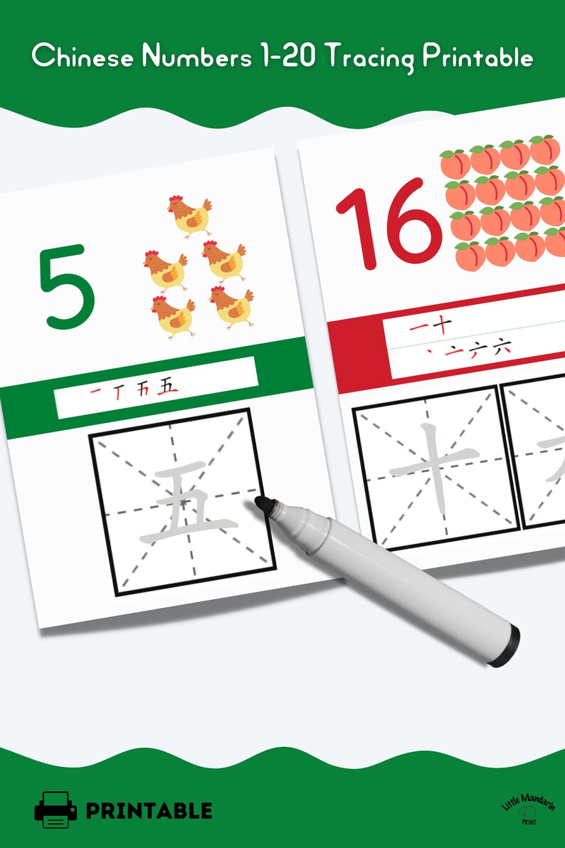 Chinese Numbers 1-20 Tracing and Counting Flashcards for Preschool, Pre ...