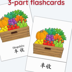 Thanksgiving Chinese Vocabulary Montessori 3-part Flashcards for Kids ...
