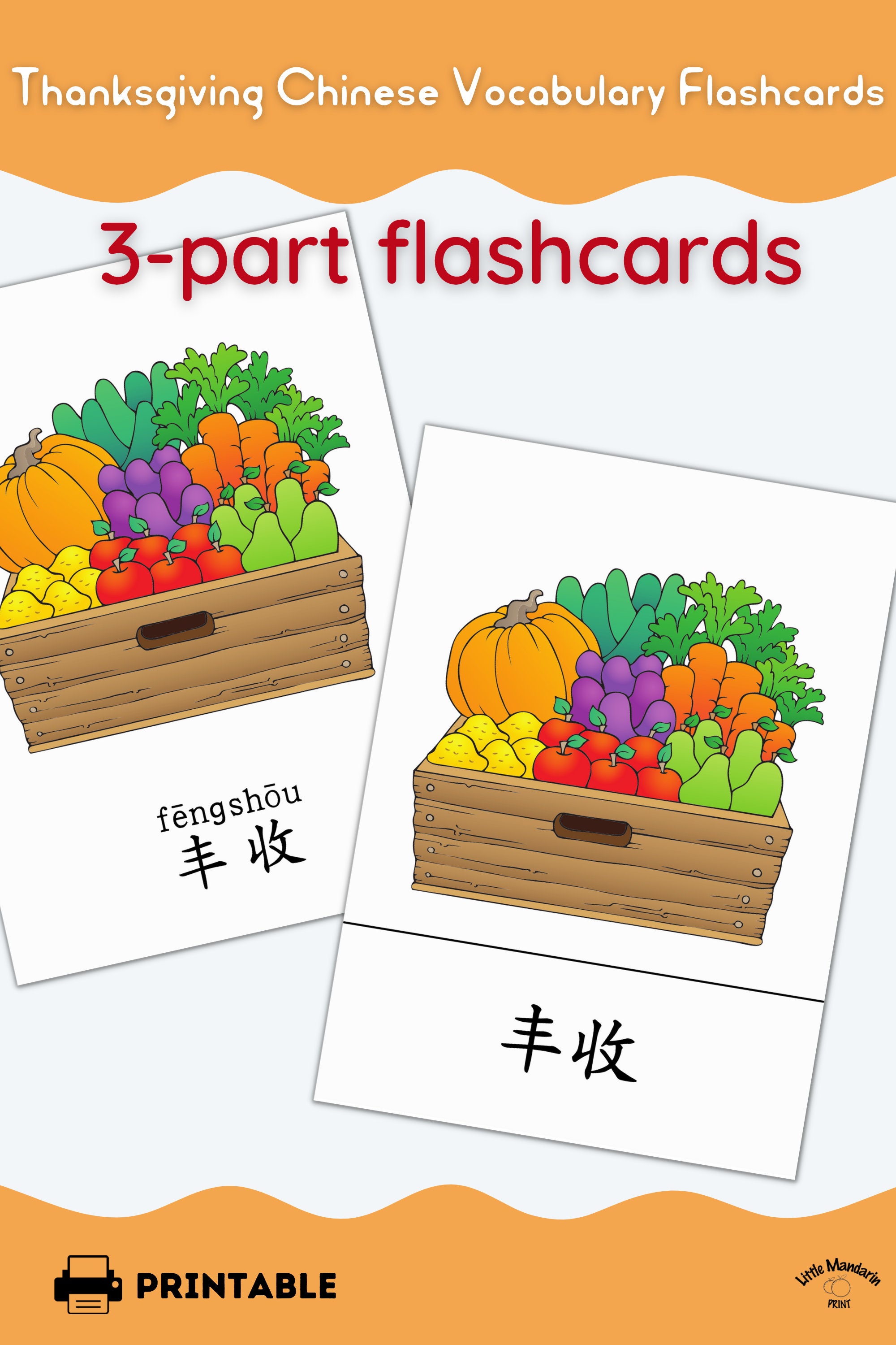 Thanksgiving Chinese Vocabulary Montessori 3-part Flashcards for Kids ...