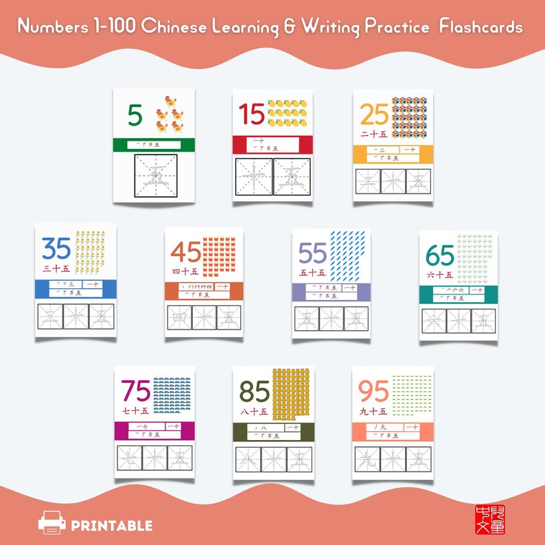 Chinese Numbers 1-100 Tracing and Counting Flashcards for Preschool ...