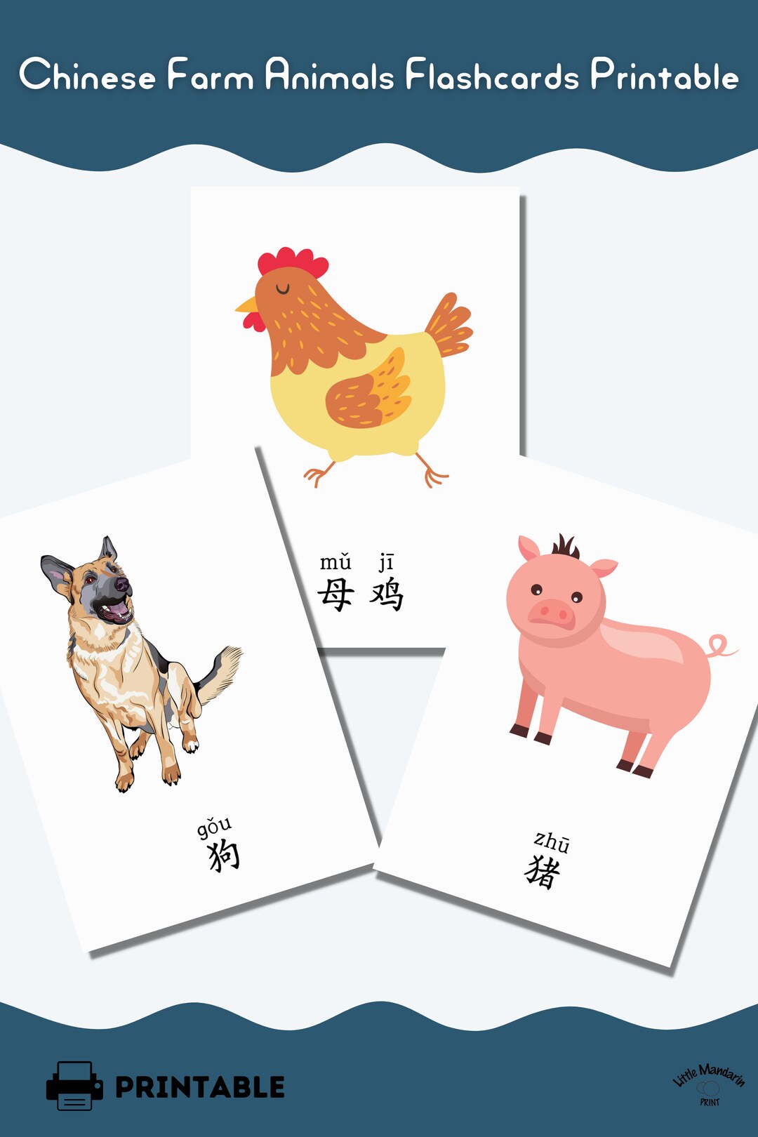 Farm Animals Chinese Learning Flashcards for Kids Chinese Learning ...