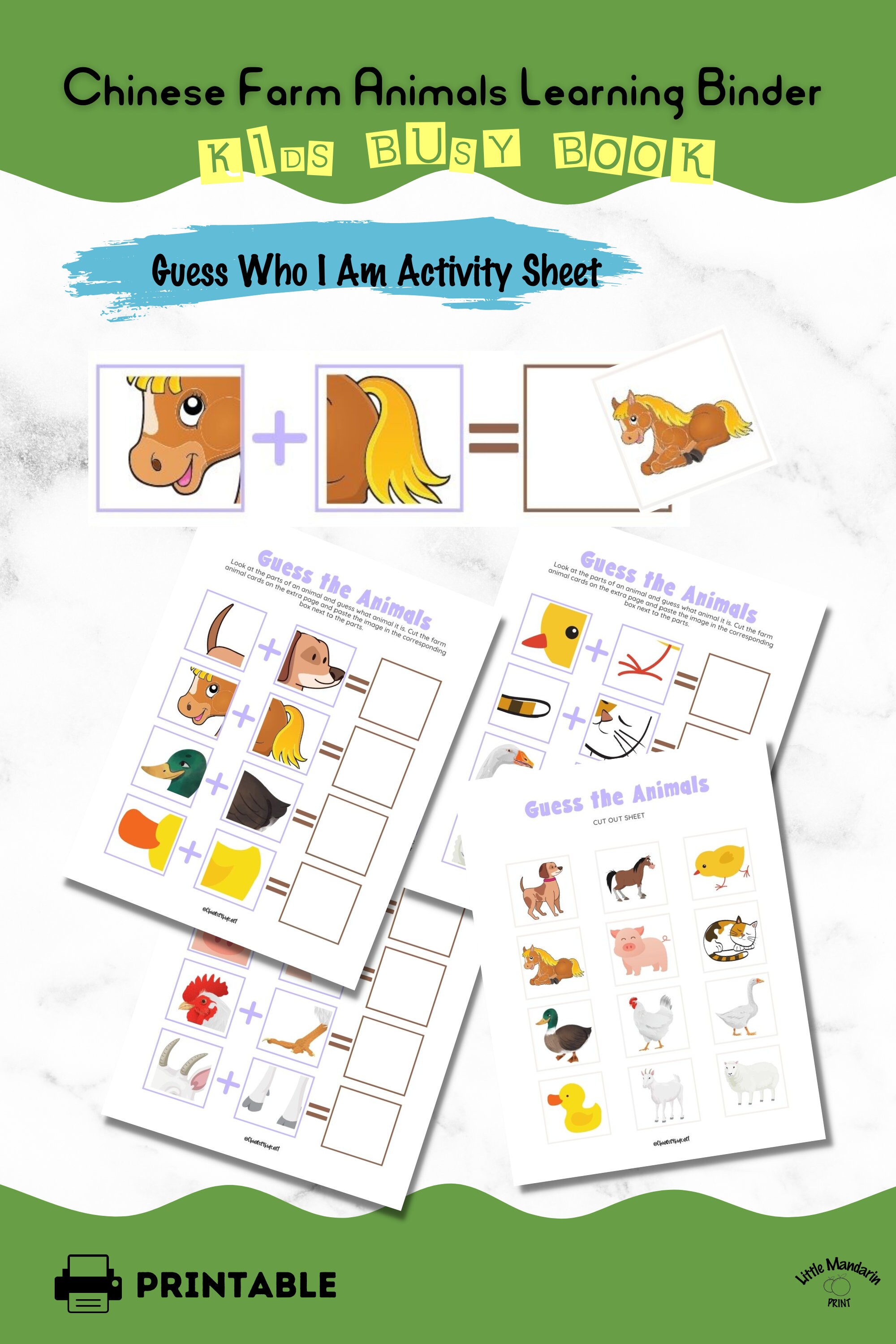 Farm Animal Chinese Learning Busy Book for Preschool, Pre-k, K, Home ...