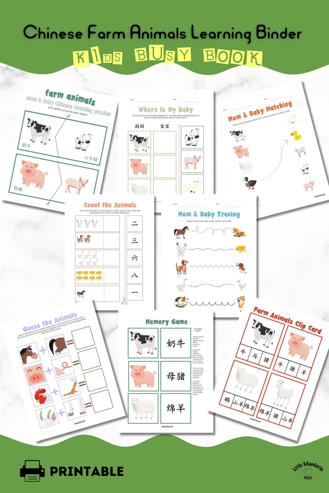 Farm Animal Chinese Learning Busy Book for Preschool, Pre-k, K, Home ...