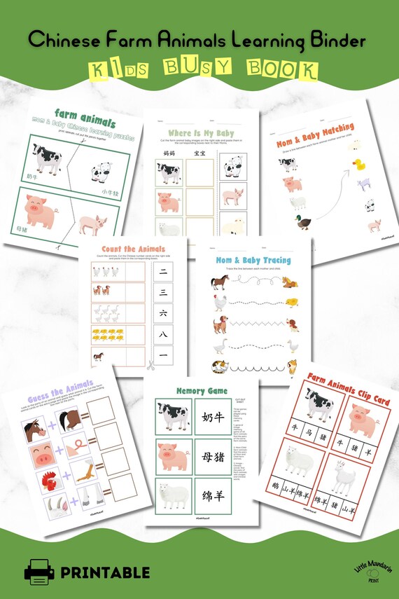 Farm Animal Chinese Learning Busy Book for Preschool Pre-k - Etsy