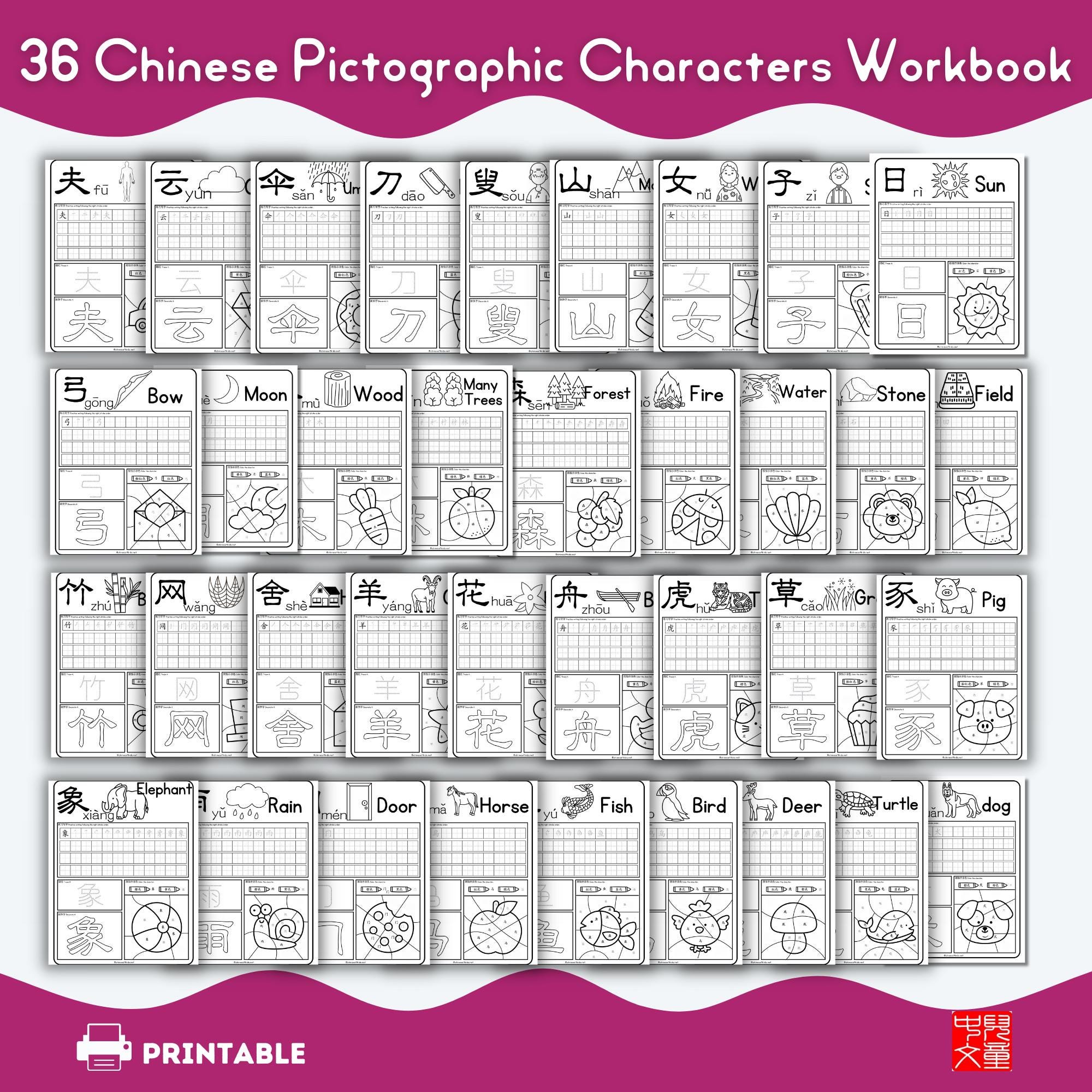 36 Basic Chinese Pictographic Character Writing Workbook * Mandarin ...