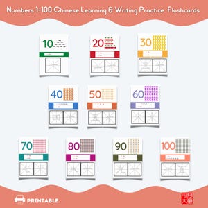 Chinese Numbers 1-100 Tracing and Counting Flashcards for Preschool ...