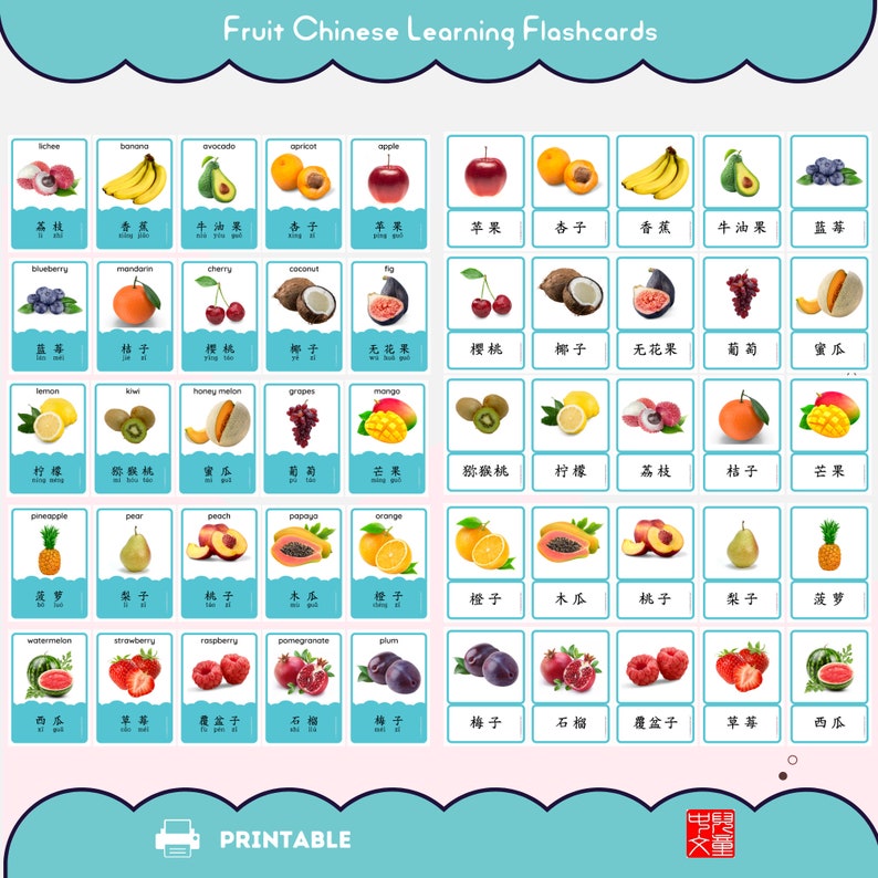 Fruit Chinese Learning Flashcards for Kids • Chinese Learning Print ...