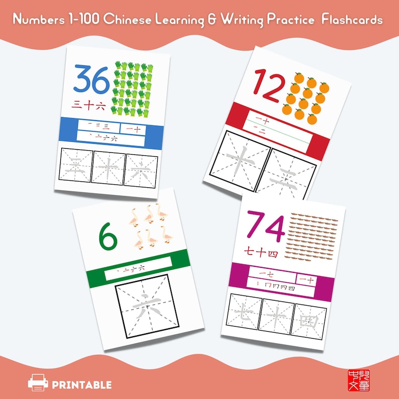 Chinese Numbers 1-100 Tracing and Counting Flashcards for Preschool ...