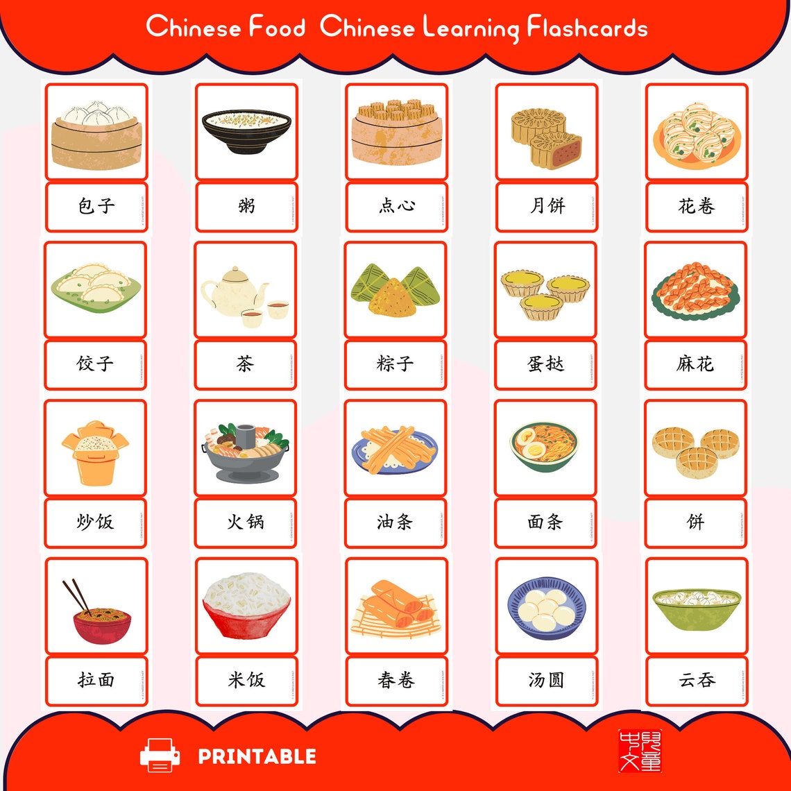 Chinese Food Chinese Learning Montessori 3-part Flashcards for Kids ...