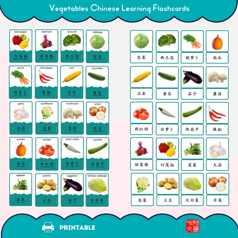 Vegetable Chinese Learning Flashcards for Kids • Chinese Learning Print ...