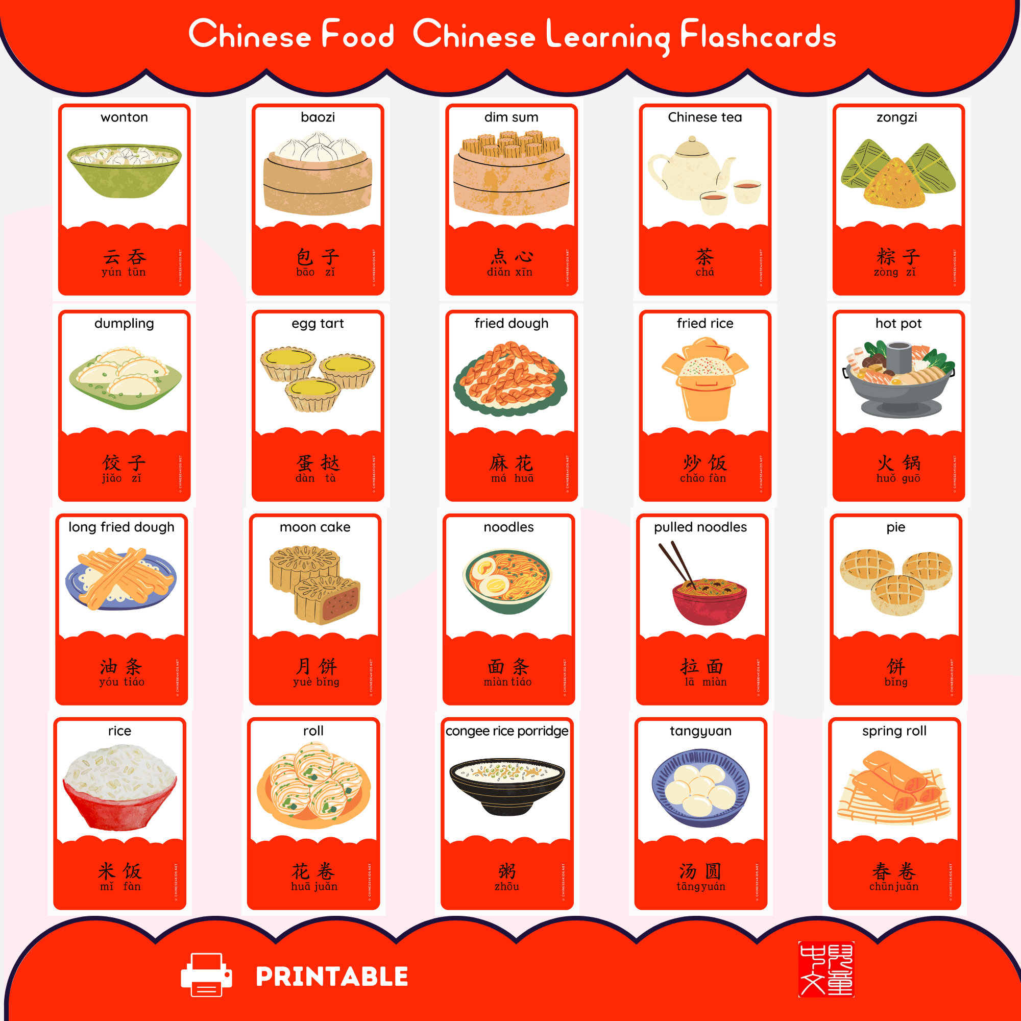 Chinese Food Chinese Learning Montessori 3-part Flashcards for Kids ...