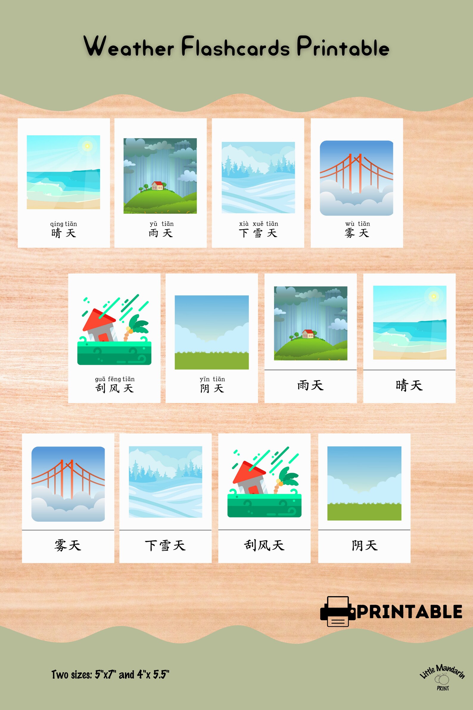 WEATHER Chinese Learning Flashcards for Kids • Chinese Learning Print ...