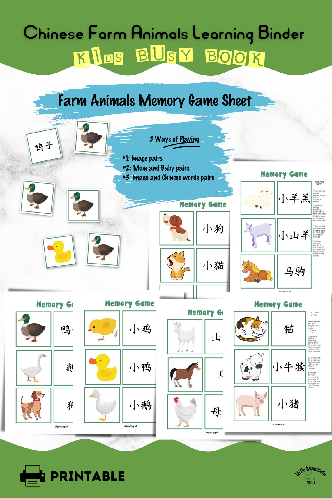 Farm Animal Chinese Learning Busy Book for Preschool, Pre-k, K, Home ...