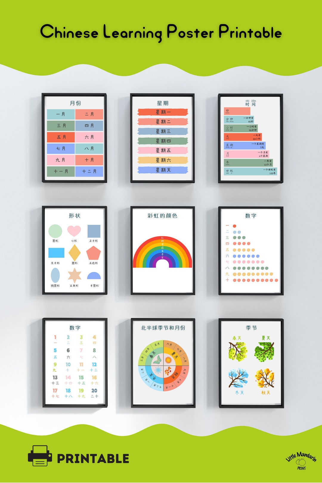 Set of 9 Chinese Learning Posters • Educational Print • Homeschool ...