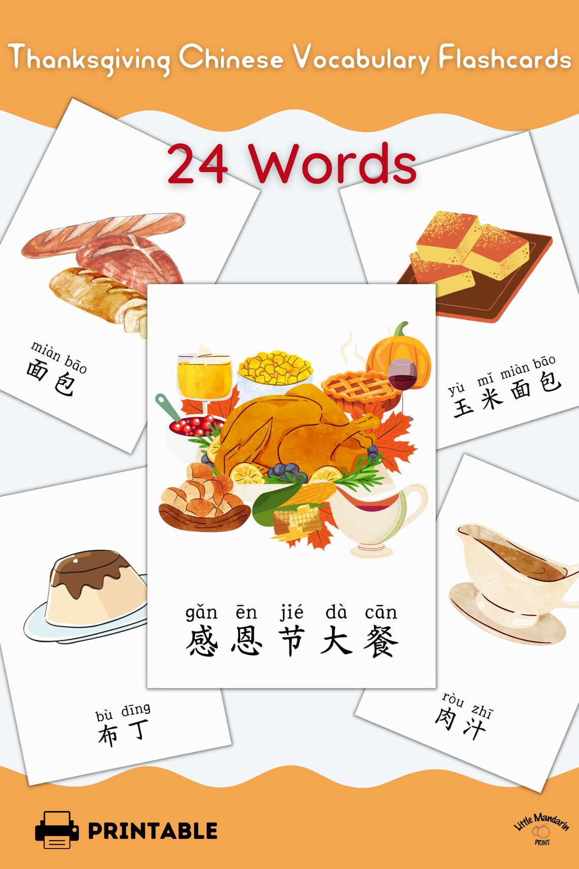 Thanksgiving Chinese Vocabulary Montessori 3-part Flashcards - Etsy