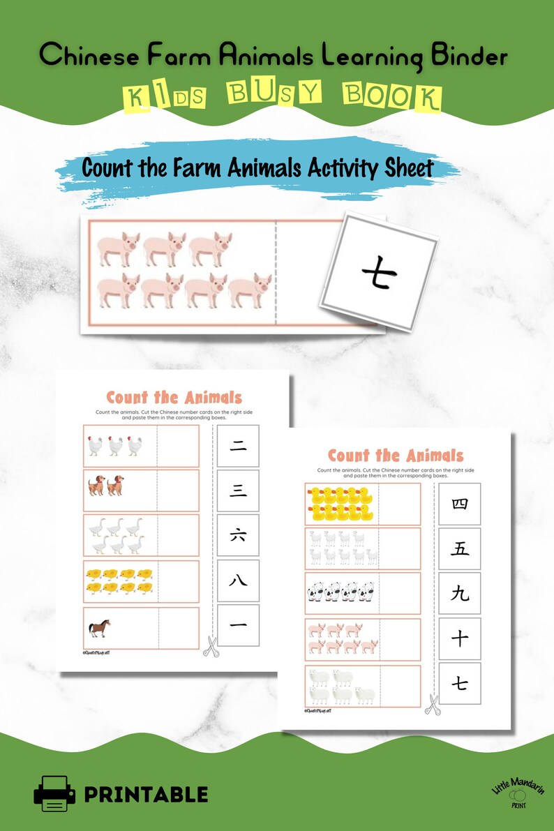 Farm Animal Chinese Learning Busy Book for Preschool, Pre-k, K, Home ...