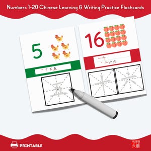 Chinese Numbers 1-20 Tracing and Counting Flashcards for Preschool, Pre ...