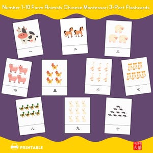 Numbers 1-10 Chinese Learning Montessori 3-part Flashcards for Kids ...
