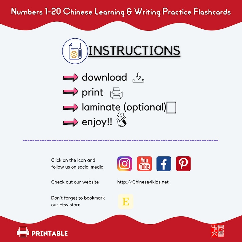 Chinese Numbers 1-20 Tracing and Counting Flashcards for Preschool, Pre ...