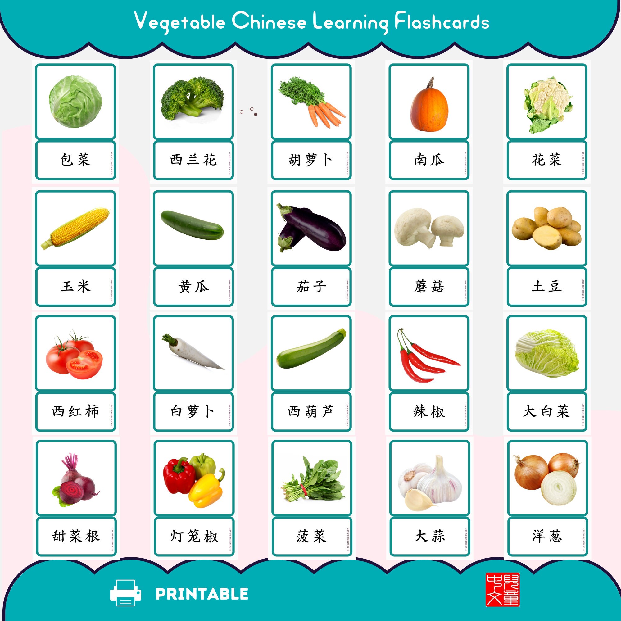 Vegetable Chinese Learning Flashcards for Kids • Chinese Learning Print ...