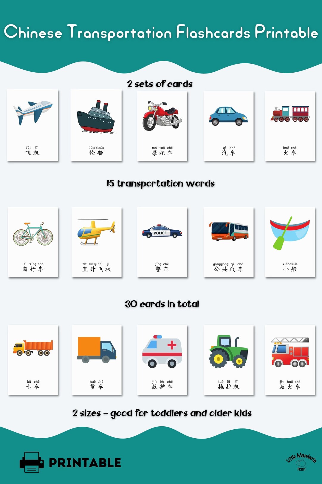 Transportation Chinese Learning Flashcards for Kids • Chinese Learning ...