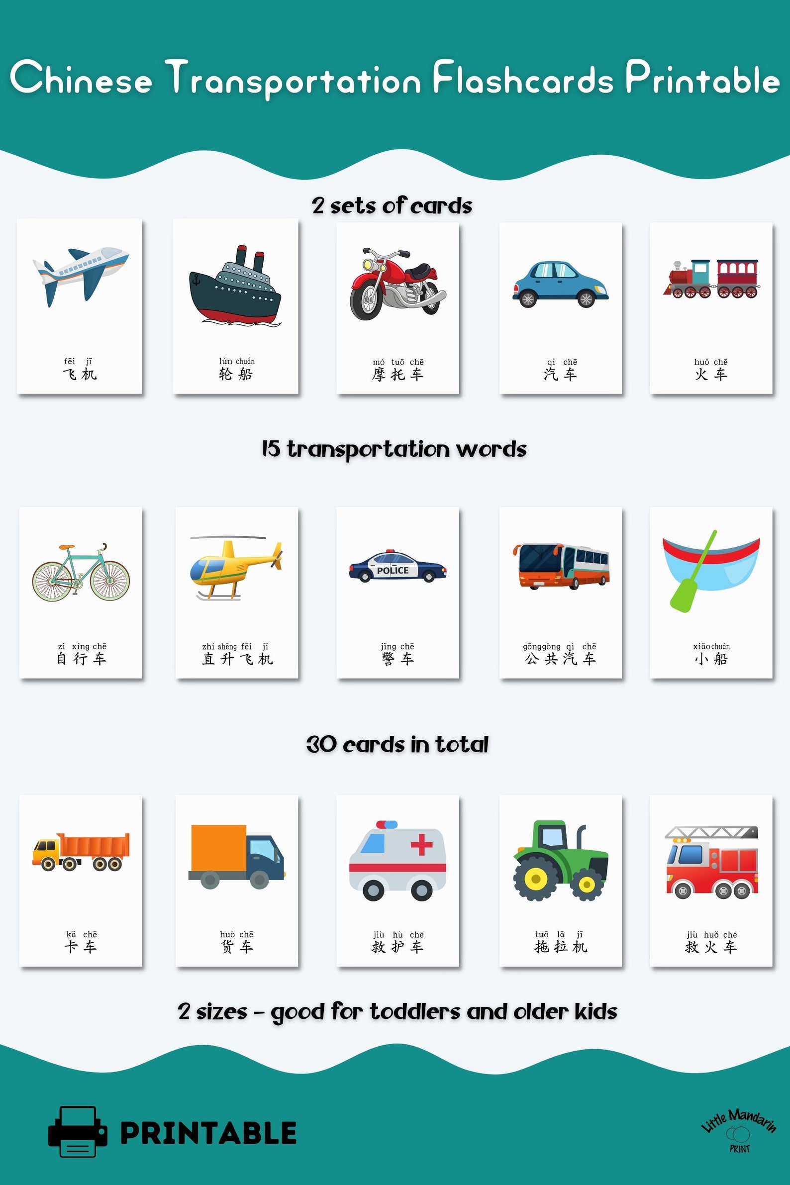 Transportation Chinese Learning Flashcards for Kids • Chinese Learning ...